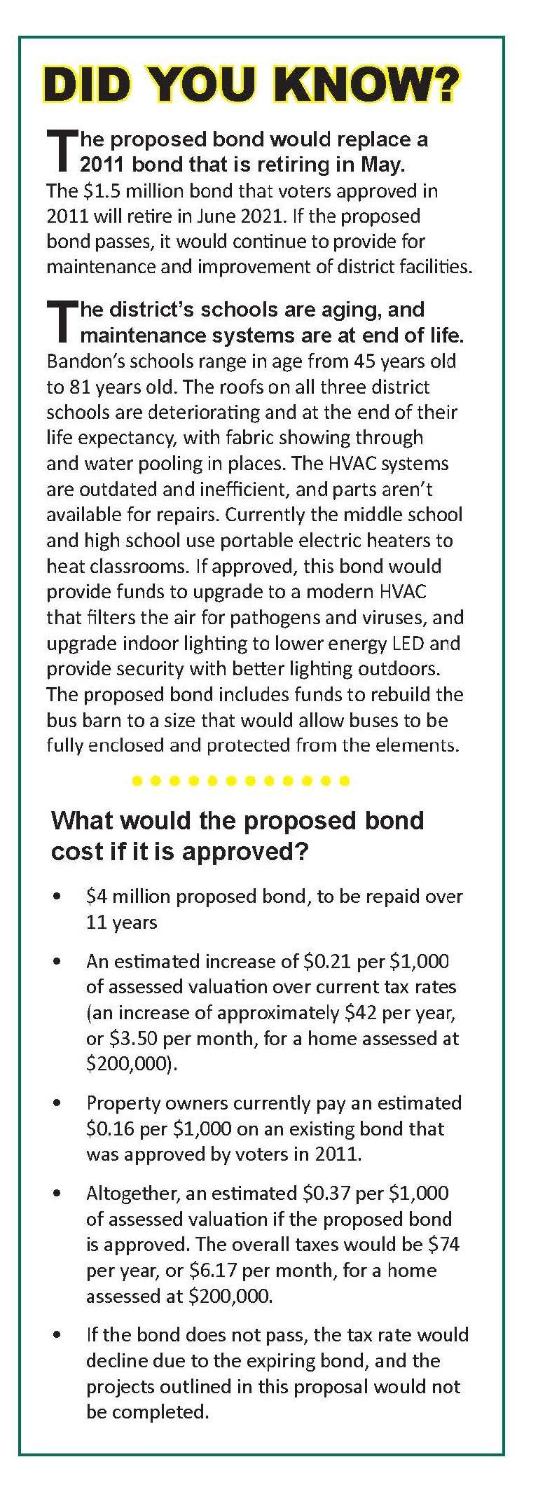 2020 Bond – Bandon School District #54
